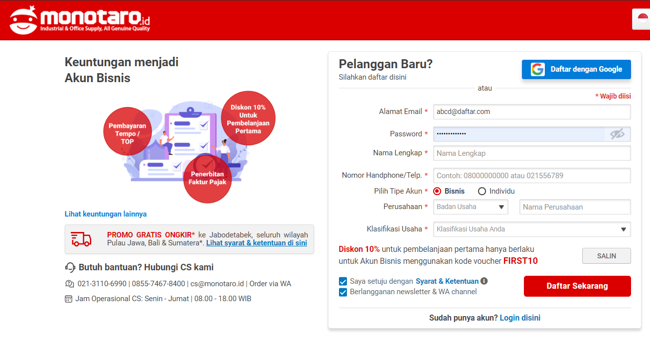 Cara membuat akun di monotaro.id – monotaro.id